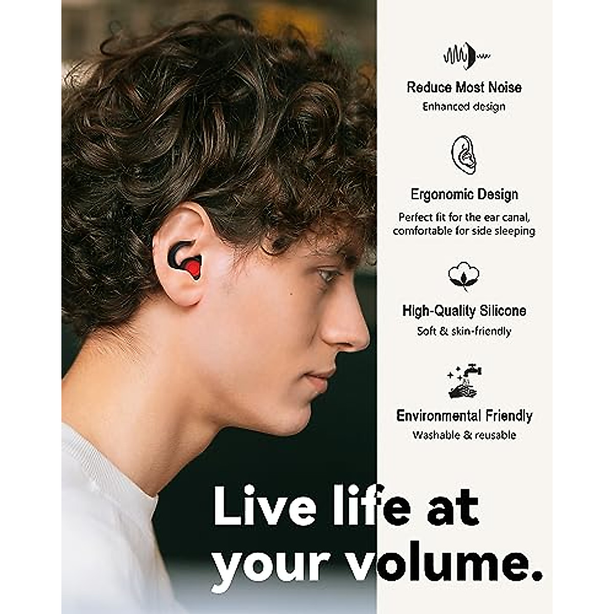 SUPCEAT Ear Plugs for Sleeping - Noise Reduction Soft Silicone Earplugs, 2 Pairs Reusable Hearing Protection Earplugs for Noise Sensitivity, Sleep,Snore,Travel,Sound Reduction Noise Cancelling - Black