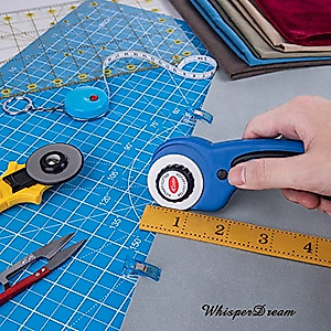 WhisperDream 45mm Rotary Cutter Set - Blue Rotary Cutter Kit including 45mm Rotary Cutter for Fabric, 8 Replacement Blades, A3 Cutting Mat, 9 inch Sewing Scissors, Ruler, Clips and Tape Measure