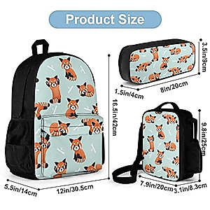 KiuLoam Cute Red Panda And Bamboo Kids Backpack Set 3 Piece Back To School 16 Inch Book Bag With Lunch Bag Pencil Case For Boys Girls 1-6th Grade