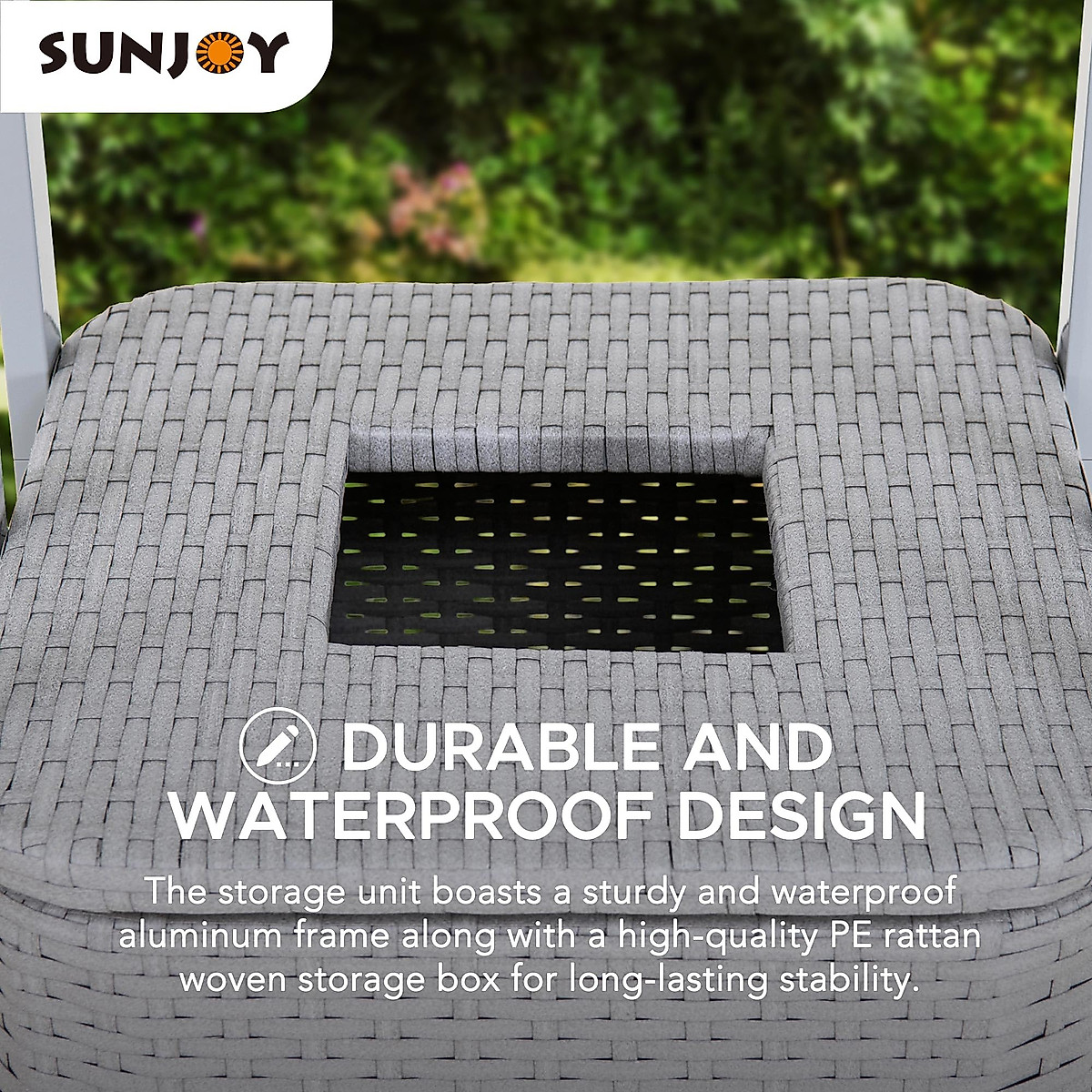 Sunjoy Aluminum Frame Pool Towel Valet Tower with 2-tier Shelves And A Large All-Weather Wicker Storage Basket for Dirty Towels, Grey