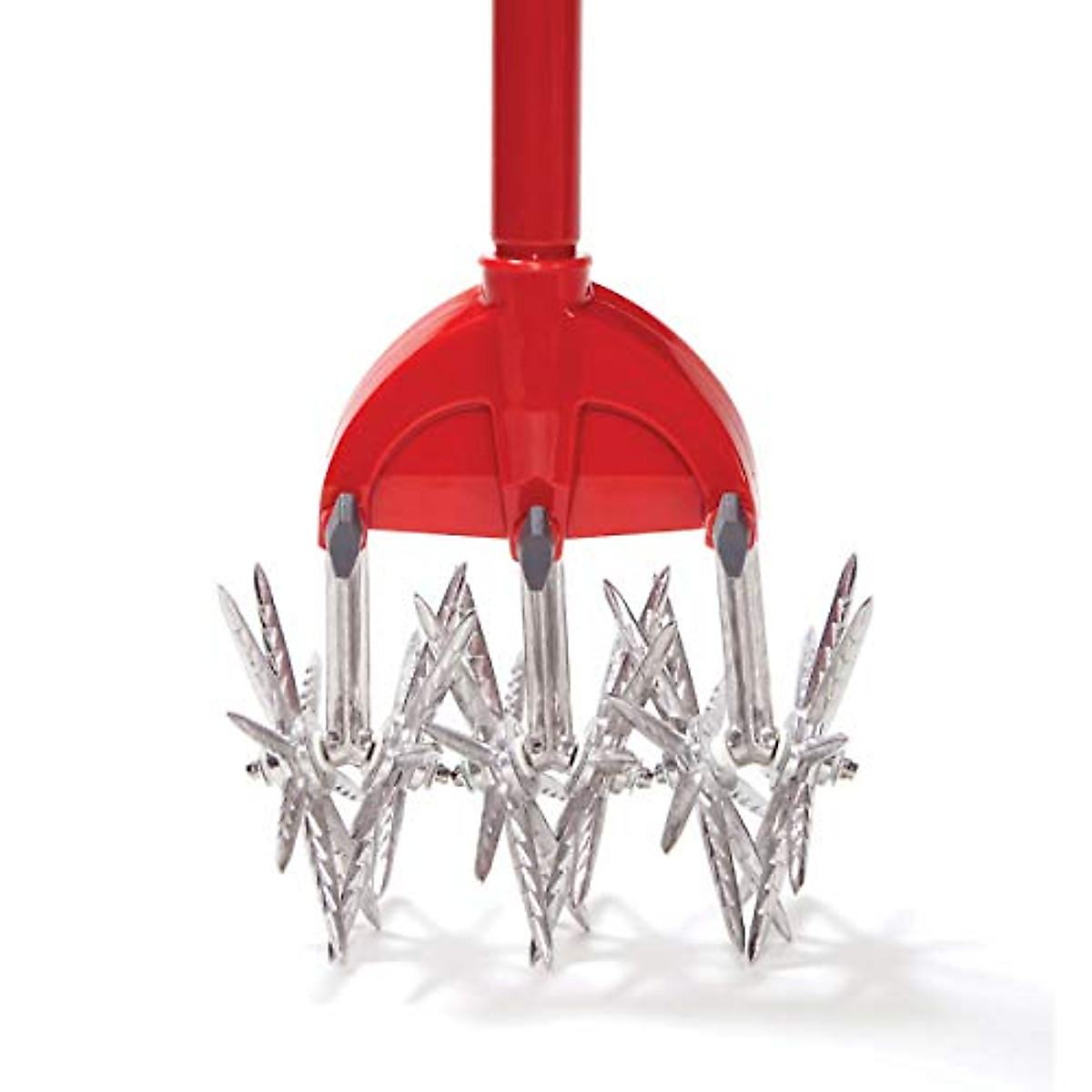 Garden Weasel Cultivator – Break Up Soil, Detachable Tines, Long Handle, 54.5” Long, red and silver