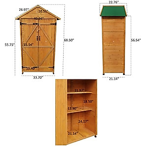 Livavege Outdoor Storage Cabinet with Workstation - Wooden Garden Shed with 3 Shelves and Lockable Door, Outside Waterproof Tool Storage Shed for Patio Furniture, Backyard, Lawn, Meadow, Farmland