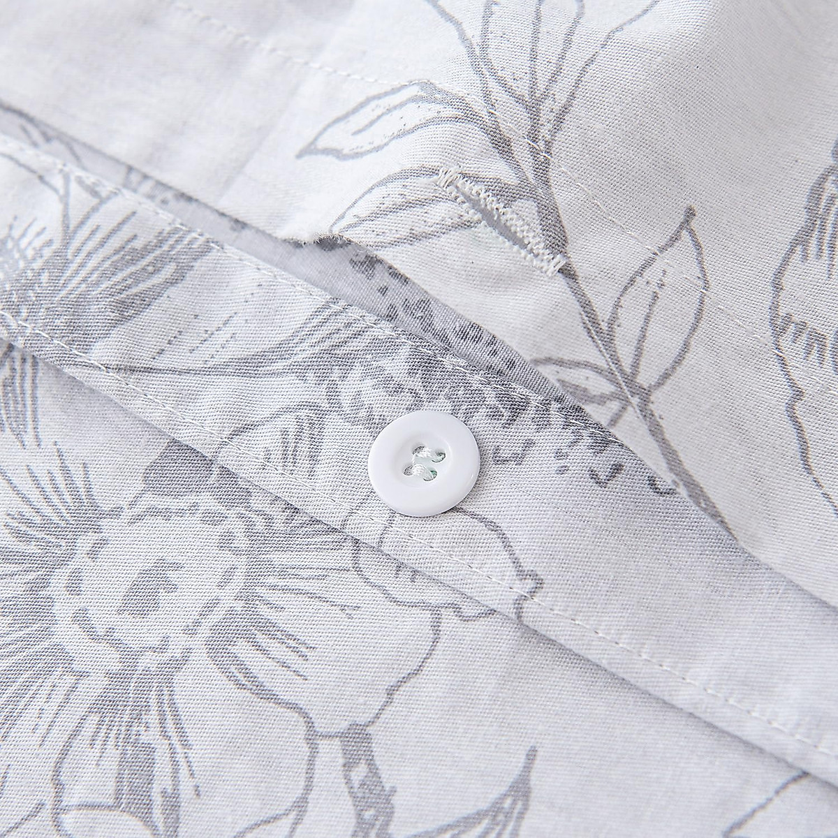 ALEISSEL 100% Natural Cotton 3pcs Floral Duvet Cover Sets-Grayish White Duvet Cover with Gray Luxurious Flowers & Branches Pattern,Botanical Comforter Cover Sets with Button Closure(King,Botanical