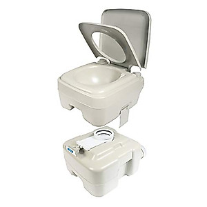 Camco Portable Toilet | Ideal for Camping, RVing, Boating, Road Trips and Other Recreational Activities | 5.3 Gallons, Gray (41541)