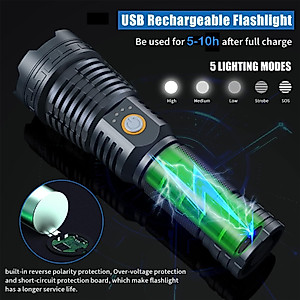 Alifa LED Flashlight Rechargeable High Lumens, 120000 Lumens Super Bright Tactical Flashlights, Xhp70.2 Zoomable Waterproof Flash Light 5 Modes for Camping, Home, Outdoor, Emergencies