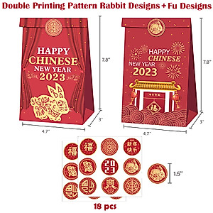 Chinese New Year 2023 Year of the Rabbit Party Goodie Bags 18 Pack, Lunar New Year Red Kraft Paper Candy Bags, Spring Festival Party Favor Treat Box Gift Bags