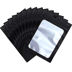 100 Pieces Resealable Mylar Food Storage Bags with Clear Window Coffee Beans Packaging Pouch for Food Self Sealing Storage Supplies (Black, 3 x 4.7 Inch)