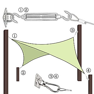 NQN 48 PCS T304 6 Inch Hardware Kit for Square & Rectangle Sun Shade Sail Canopy Awning Installation Installation Complete Set, 48 Ft (12'x4) Extension Cable Wire Rope, 304 Stainless Steel, Anti Rust