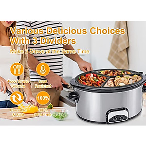 Melon Melo 3-PCS Silicone Crockpot Divider Insert | Mini Crock Pot Divider | Small Crockpot | Slow Cooker Reusable Leak-proof, Dishwasher Safe for all 6-8 Quart QT Crockpot Cookers Accessories