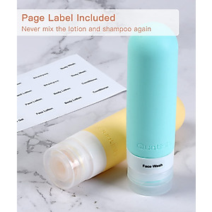 Quatish Travel Bottles 【Original Patented】, 3 oz Tsa Approved Leak Proof Travel Containers for Toiletries, Silicone Shampoo Bottles, 4 Pack Travel Size Toiletries with Toiletry Bag, Multi-Color