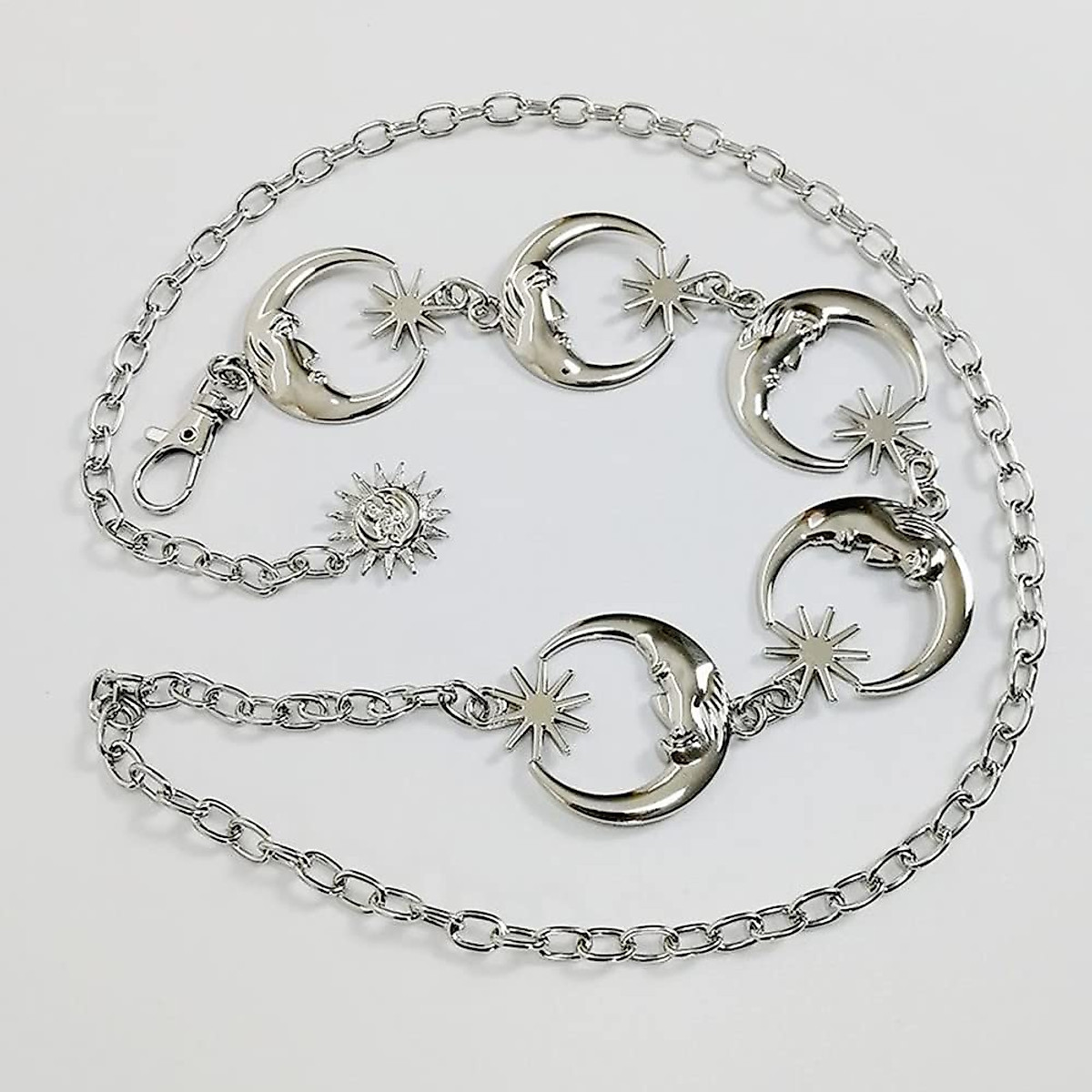 Chain Belt for Women Metal Western Waist Belts Moon Star Metal Boho Decorated Skinny Waist Chain Belt Sun Pendant Belly Body Chains Jewelry-Silver