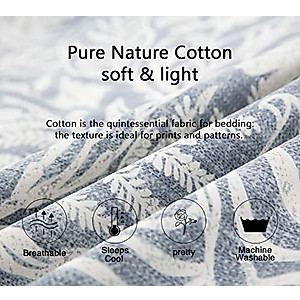 DAUAOTO King Size Duvet Cover Set - 104"X90" Cover + 2 Pillow Shams, Cotton Bedding Sets, Bluish Gray Botanic Pattern