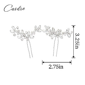 Casdre Crystal Bride Wedding Hair Pins Rhinestone Bridal Hair Pieces Wedding Hair Accessories for Women and Girls (Pack of 2) (A Silver)