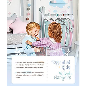 Kids Velvet Hangers, VIS'V 11 Inch Gray Non-Slip Baby Clothes Hangers with 6 Pcs Cute Clothing Dividers for Infant Toddler Boys & Girls Closet Organizer - 30 Pack