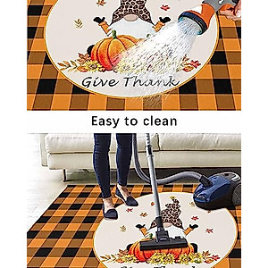 Outdoor Patio Rugs Pumpkin Sunflowers Fallen Leaves Outdoor Area Rug Orange Checkered Non-Slip Backyard/Camping RV Rug/Deck/Porch Rug Front Door Floor Mat Carpet,5x8ft,