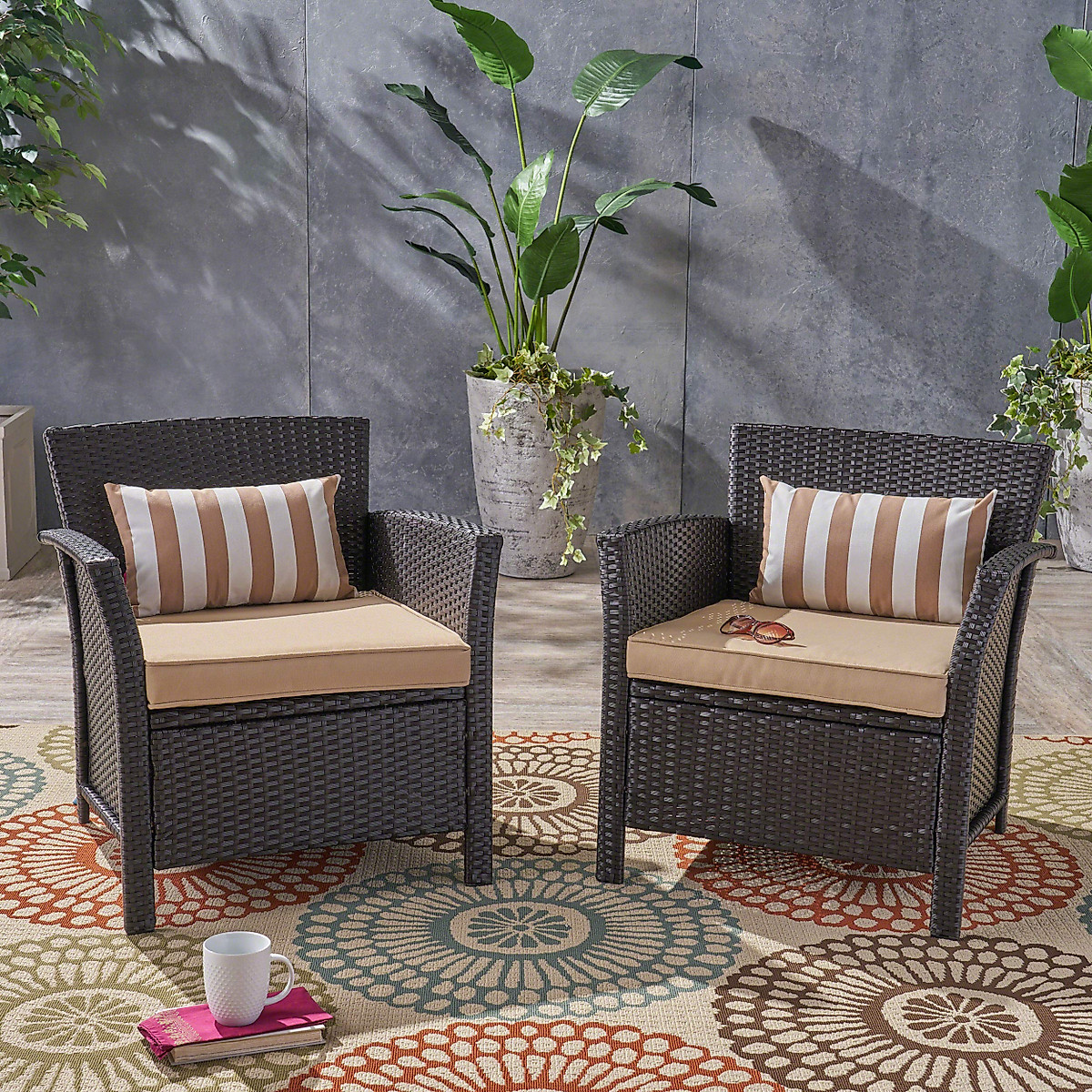 Christopher Knight Home Tori Outdoor Wicker Club Chairs (Set of 2), Brown and Tan