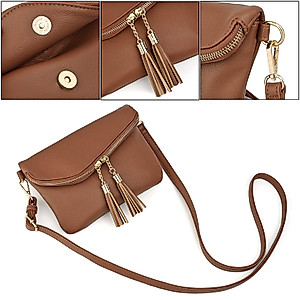 UTO Envelope Wristlet Clutch Crossbody Bag for Women Double Tassel Cellphone Trendy Purse with Strap and Zip Pocket Light Pink