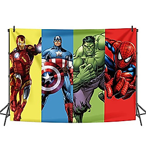 Hero Backdrop for Boy Birthday Party Super City Red Hero Anime Iron Photography Background 7x5ft Children Bday Party Supplies Baby Shower, 7x5FT(210x150CM)
