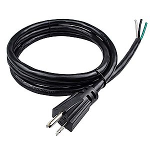 Pinfox 6ft 12 Gauge 3 Prong Heavy Duty Replacement Power Supply Cord Cable 110V 115V 120V Pigtail, Male-to-Male for Appliance, NEMA 5-15 Plug US SJT 12AWG (12/3), Black