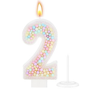 MTLEE Number 2 Candle Pastel Birthday Candle Macaron Glitter 3D Rainbow Number Candle Cake Topper for Girl Boy Birthday Wedding Anniversary Sweet Theme Party Decorations