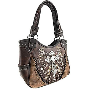 Zelris Spring Bloom Western Cross Women Conceal Carry Tote Handbag Purse Set (Brown)