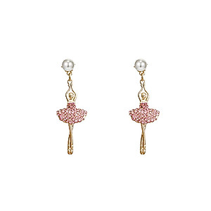 Sweet Dancing ong Stud Earrings Temperament Inlay Rhinestone Ballerina Drop Dangle Earrings for Women Jewelry (Pink)