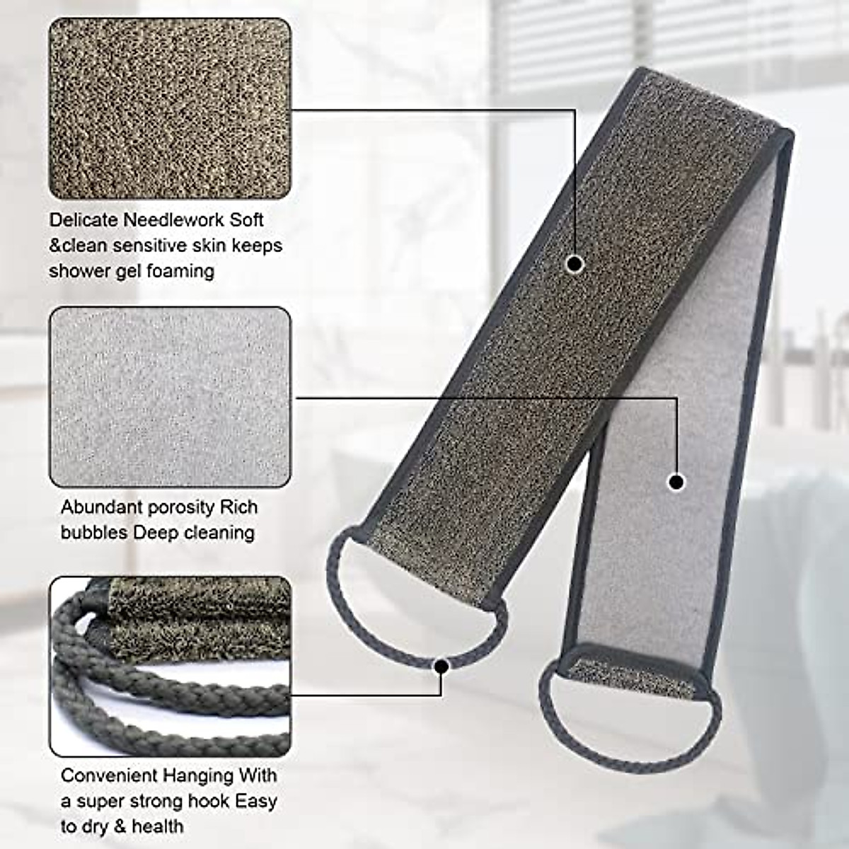 Loofah Back Scrubber, 35.4 Inch Exfoliating Back Scrubber for Bath Shower Scrubber for Men and Women, Luffa Scrubber to Deep Clean Your Skin, with Hair Shampoo Brush and Wall Hook