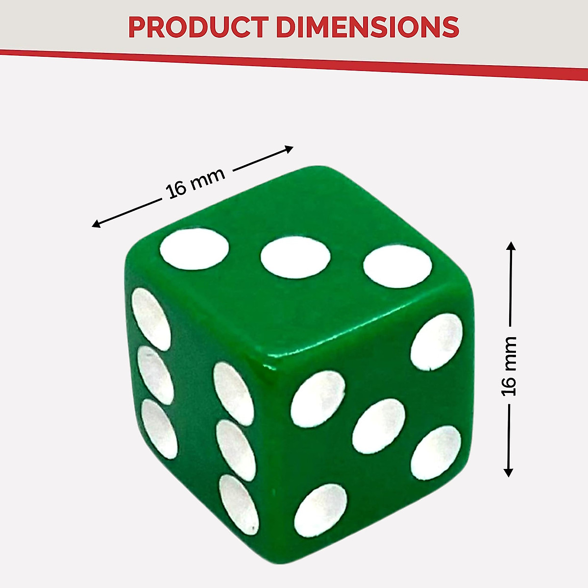 MR CHIPS D6 Standard 16 mm Opaque Dice with Pip Dots - 50 Pack - Green