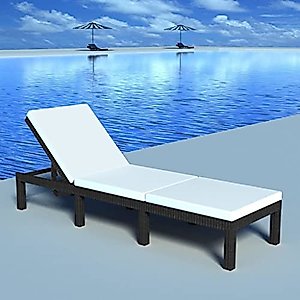 KCCLVER Sun Lounger with Cushion Poly Rattan Black,Relax in Comfort: Adjustable Rattan Sun Lounger with Washable Cushion Cover Outdoor Furniture, Sun Loungers