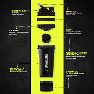 Utopia Home 2-Pack Shaker Bottle - 24 Ounce Protein Shaker Bottle for Pre & Post workout drinks - Classic Protein Mixer Shaker Bottle with Twist and Lock Protein Box Storage(All Black & Clear/Black)