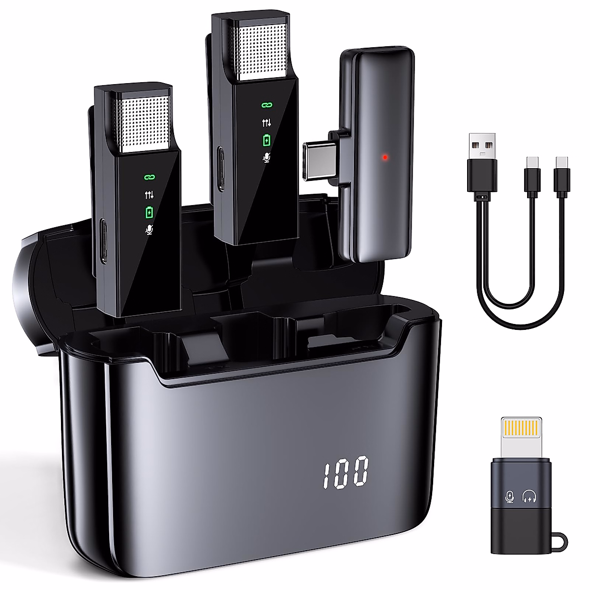 OFFBAIKU 2 Pack Wireless Lavalier Microphone for iPhone iPad Android Video Recording Mini Microphone Clip on Lav Mic with Noise Cancelling & Charging Case for Interview,Vlog,YouTube,Tiktok.