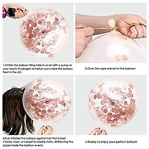 Rose Gold Confetti Balloons, 50 Pack Rose Gold White Balloons and Rose Gold Metallic Balloons for Birthday Wedding Engagement Bachelor Bridal Shower Party Decorations