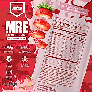 REDCON1 MRE Ready to Drink Protein Shakes, Strawberry Shortcake - Protein Drinks with Whole Food Sources - Sugar Free RTD Shake Formulated to Fuel Athletes at Any Time (12 Pack)