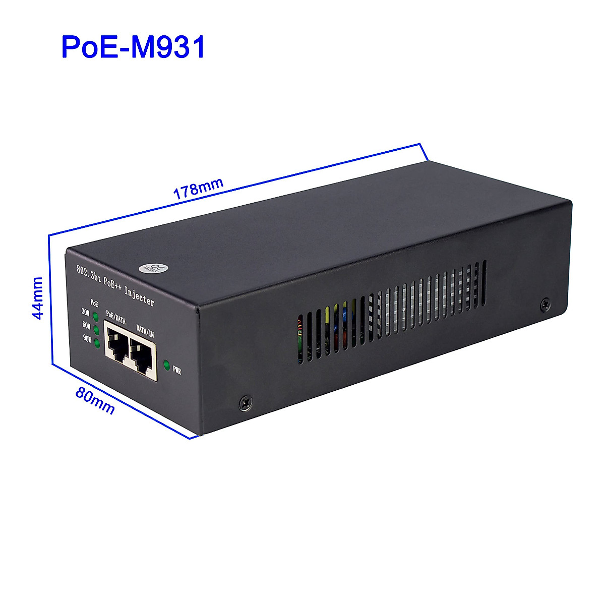 CENTROPOWER 90W High Power Gigabit PoE Injector Adapter,10/100/1000Mbps，Up to 90W Ultra Power Supply Ethernet PoE++ Injector，IEEE 802.3af/at/bt Compliant ，UL Certified.Plug & Play