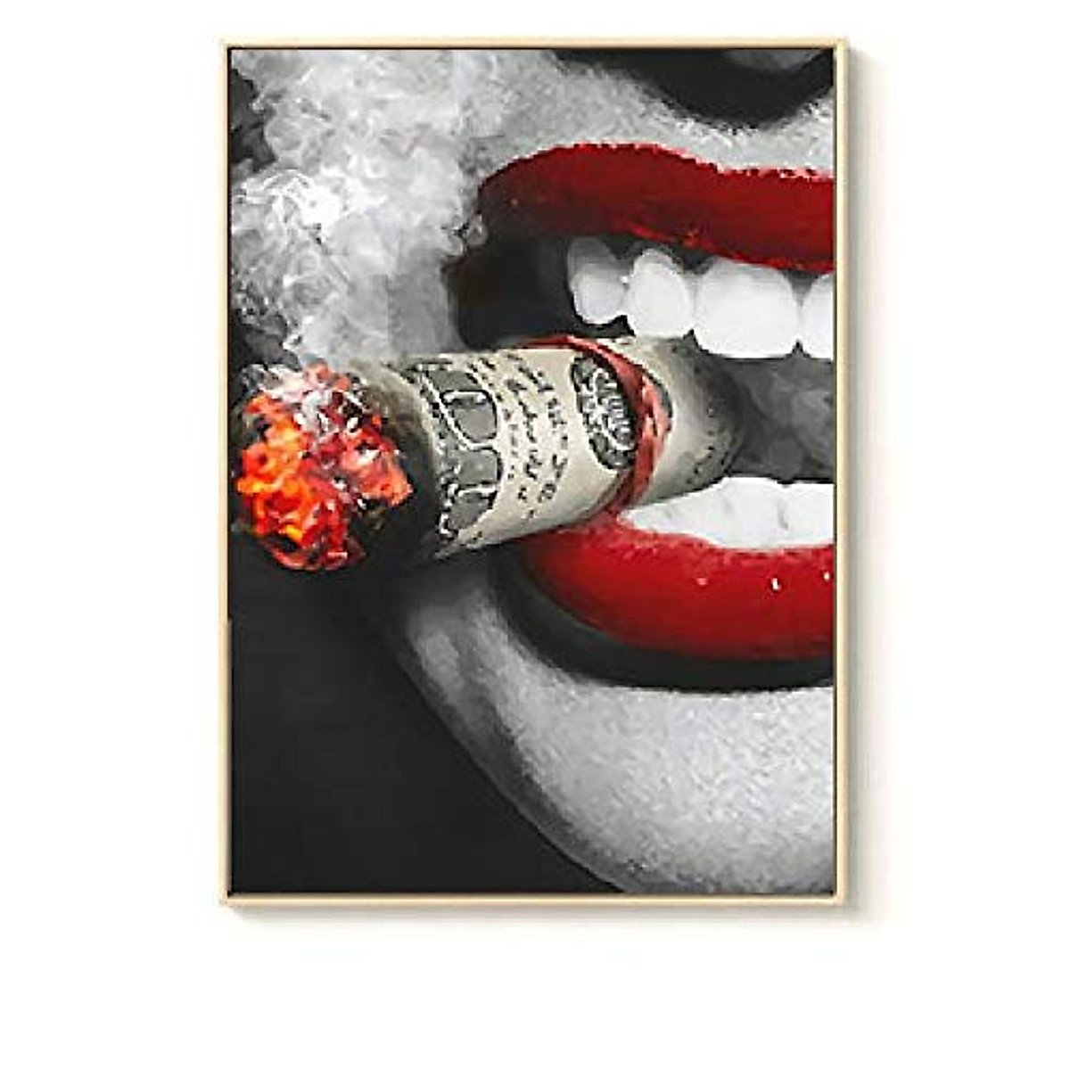 Red Lips Series: 【Luxury】-Spray Painting Core Modern Fashion Sexy Red Lips Nordic Style Room Decoration Painting Sofa Background HD Wall Painting Set of 3（11.8"X15.75")【No Fram