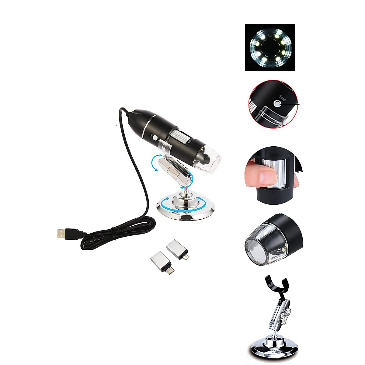 USB Digital Microscope, Handheld 50X-1600X Magnification Endoscope,8 LED Mini Video Camera for Windows 7/8/10 and Mac Linux Android