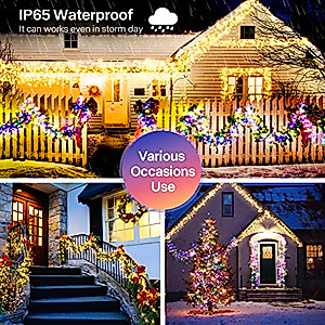 Beauhom Extentable Lightchain 300LED 98ft 8 Modes Green Wire Warm White & Multi-Colored Connectable Plug in UL Transformer Outdoor Use Christmas Tree Light Party Garden Patio Decoration