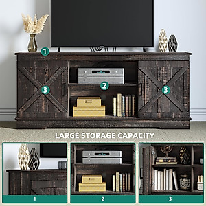 YITAHOME TV Console for 65 Inch TV, Farmhouse TV Stand with Double Barn Doors and Storage Cabinets, Mid Century Modern Media Console Table TV Cabinet for Living Room, 59 Inches, Dark Oak