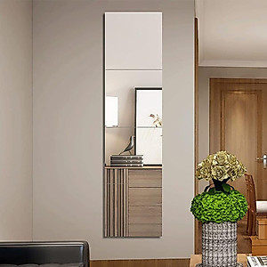 OBIOZZ Bedroom Floor Standing Mirror 11.8 Inch Full Length Mirror with Acrylic 4Pcs Frameless Wall-Mounted Mirror Hanging Door Mirror for Makeup Mirror Vanity Bedroom, Living Room