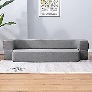 ZAFLY Twin Folding Sofa Couch Bed,8.6" Flip Out Sofa Bed,Convertible Sleeper Sofa Bed,Comfy Floor Couch Bed,Futon Sofa Bed Memory Foam Mattress,Linen Fabric Small Couches for Small Spaces,Light Grey