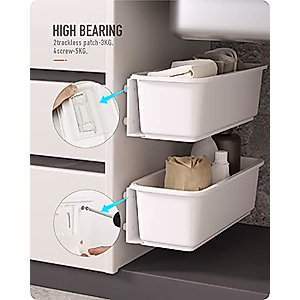 Baffect 2 pcs Under Sink Organizers Pull Out Cabinet Organizer Slide Out Plastic Storage Drawers Sliding Basket for Kitchen Bathroom Undersink (White)