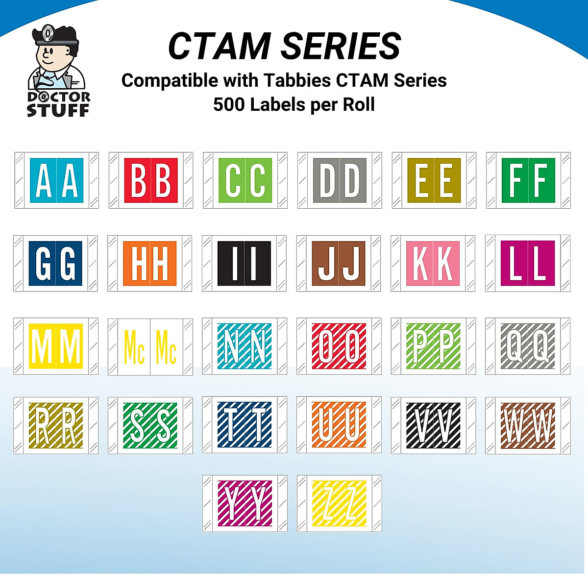 Doctor Stuff - File Folder Labels, Alphabet Letter M, Barkley FASTM - CTAM Series Compatible Alpha Stickers, Yellow, 1" x 1-1/2", 500/Roll