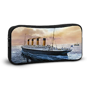 Retro Titanic Famous Old Historic Pencil Pen Case Portable Large Capacity Pen Pouch Stationery Organizer Makeup Bag with Zip