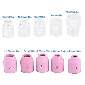 Welding Nozzle, Qiilu Welding Nozzle, 31Pcs/Set Ceramic Welding Nozzle Torch Gas Lens Welder Tip with Glass Cup Tip for WP‑17/18/26