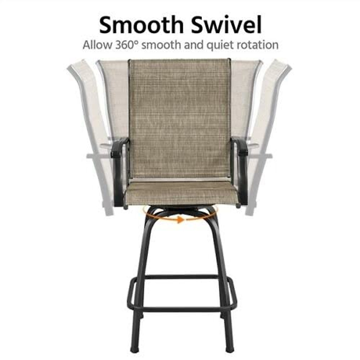 Outdoor Swivel Bar Stools, Set of 2 All-Weather Bar Height Patio Chairs, Brown