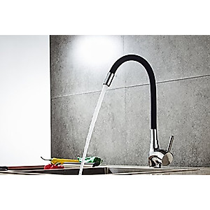 Chrome Finished Kitchen Faucet with Pull Down Sprayer Black Silicone Hose, for Bar