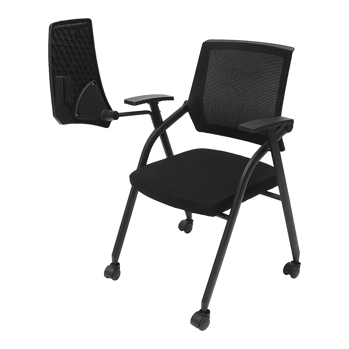 WUPYI Conference Room Chairs with Table, Stackable Foldable Ergonomic Reception Office Chair with Lumbar Support, Armrest,Mesh Bouncing Back and Wheels,for Guest,Meetings,Waiting Room