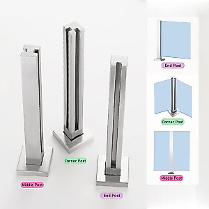 Glass Balustrade Post 37" Corner Post, 304 Stainless Steel Black Glass Railing Post with Spigot Slots & Sturdy Base for Steps, Balcony, Stairway, Deck, Patio Stairs(Cannot Add Handrail Version)