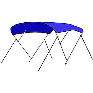 SereneLife 4 Bow Bimini Top Boat Cover - Front Hold-Down Straps and Rear Support Arms, Includes Mounting Hardware with 1 Inch Aluminum Frame (Blue), 4 Bow 8'L x 54" H x 85" - 90"