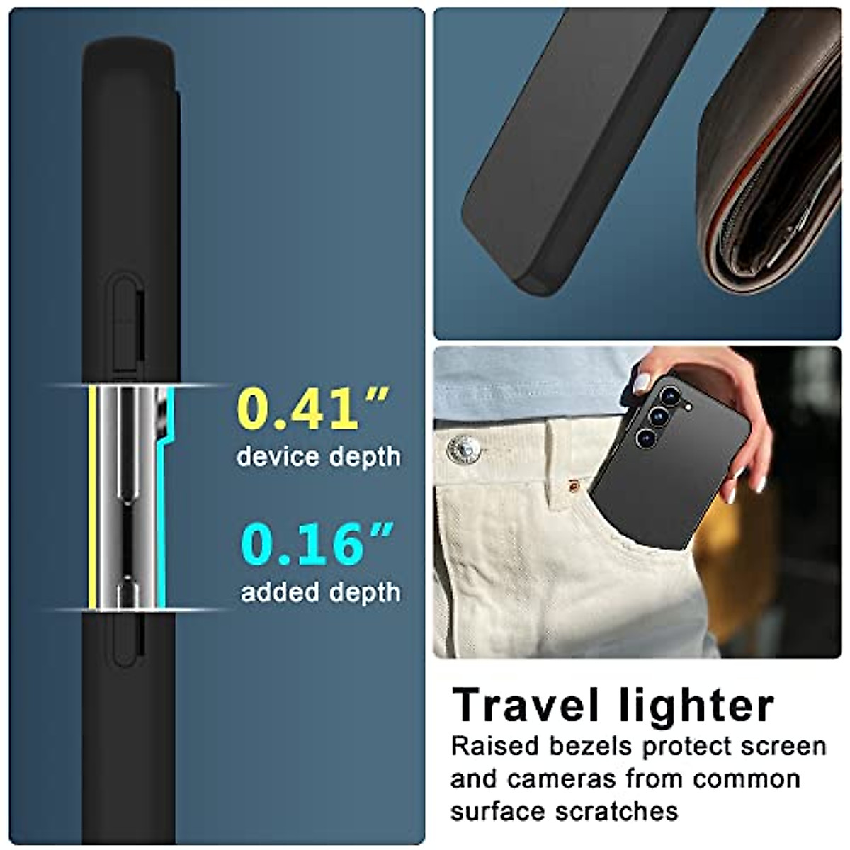 CASEJEEN for Samsung Galaxy S23 Case with 1 Pcs Tempered Glass Screen Protector and 1 Pcs Camera Lens Cover,PU Leather Rugged Shockproof Phone Cover,Black